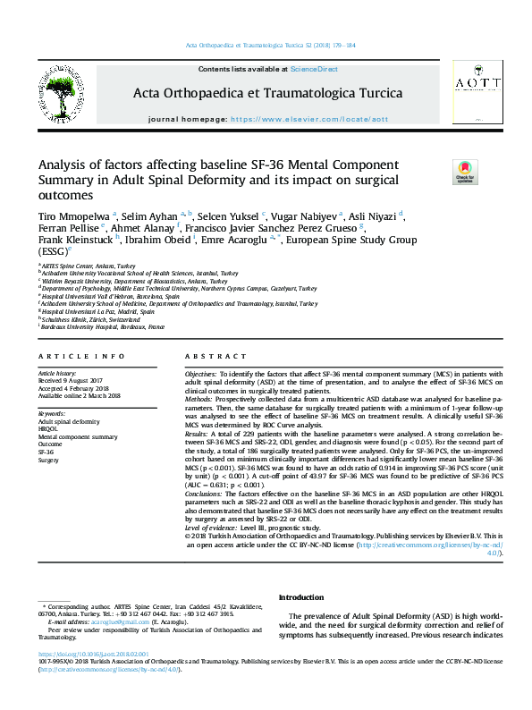 (PDF) Analysis of factors affecting baseline SF-36 Mental Component Summary in Adult Spinal ...
