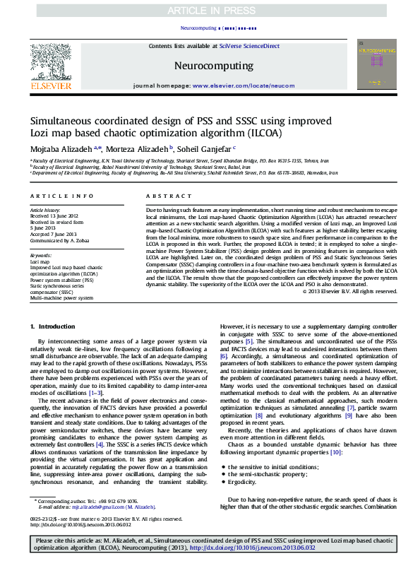 Pdf Simultaneous Coordinated Design Of Pss And Sssc Using Improved Lozi Map Based Chaotic 