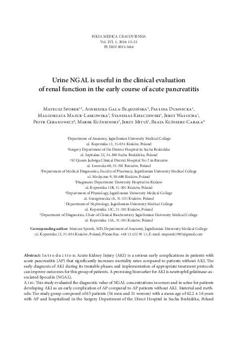 (PDF) Urine NGAL is useful in the clinical evaluation of renal function ...