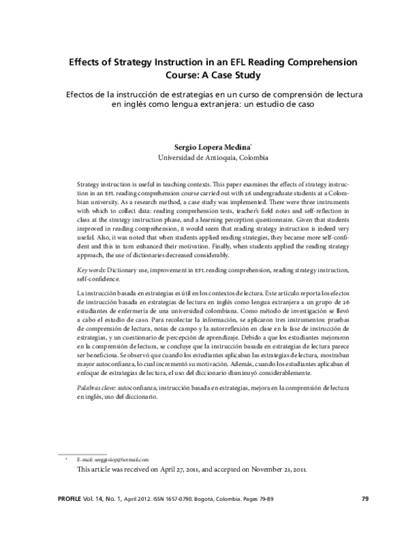 (PDF) Effects of Strategy Instruction in an EFL Reading Comprehension ...