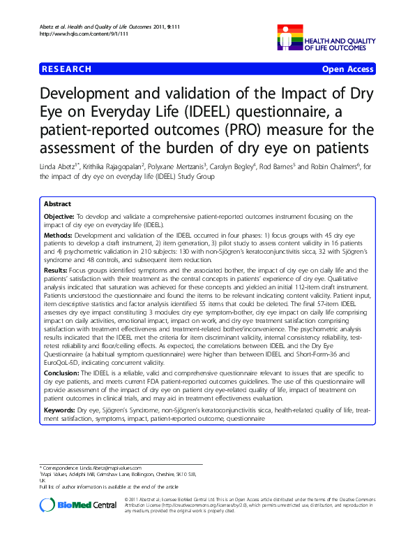 (PDF) Development and validation of the impact of dry eye on everyday ...
