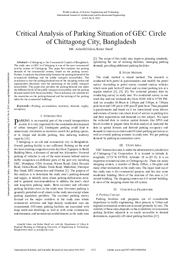 (PDF) Critical Analysis Of Parking Situation Of Gec Circle Of ...