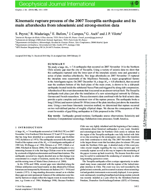 (PDF) Kinematic rupture process of the 2007 Tocopilla earthquake and ...