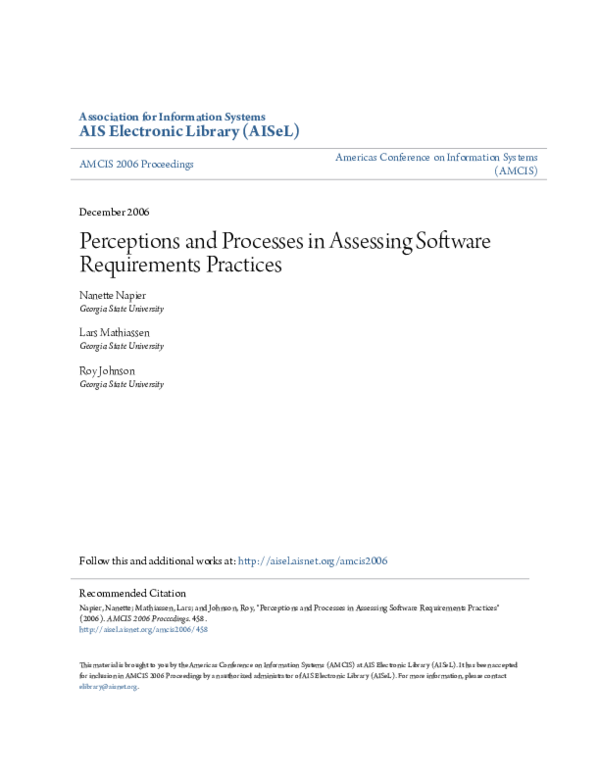 (PDF) Perceptions and Processes in Assessing Software Requirements Practices