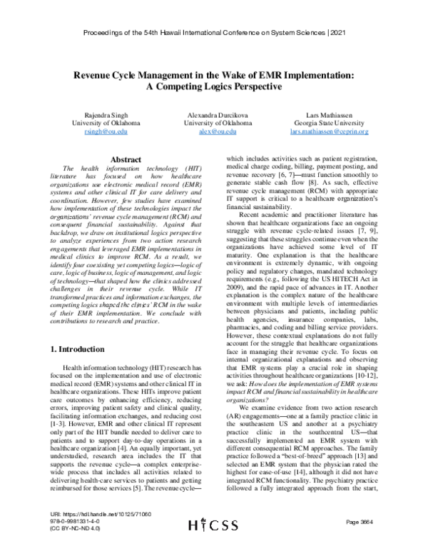 (PDF) Revenue Cycle Management in the Wake of EMR Implementation: A ...