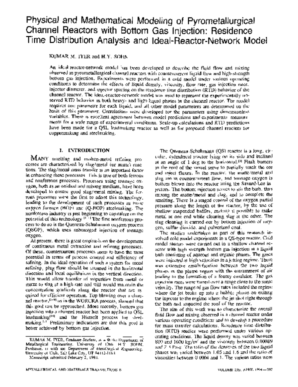 (PDF) Physical and mathematical modeling of pyrometallurgical channel reactors with bottom gas ...