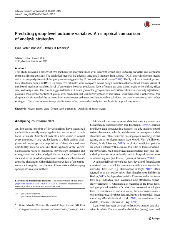 (PDF) Predicting group-level outcome variables: An empirical comparison of analysis strategies