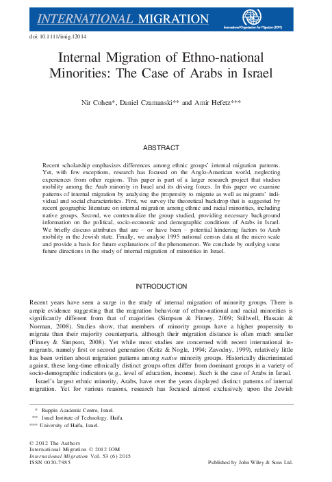 (PDF) Internal Migration of Ethno-national Minorities: The Case of Arabs in Israel