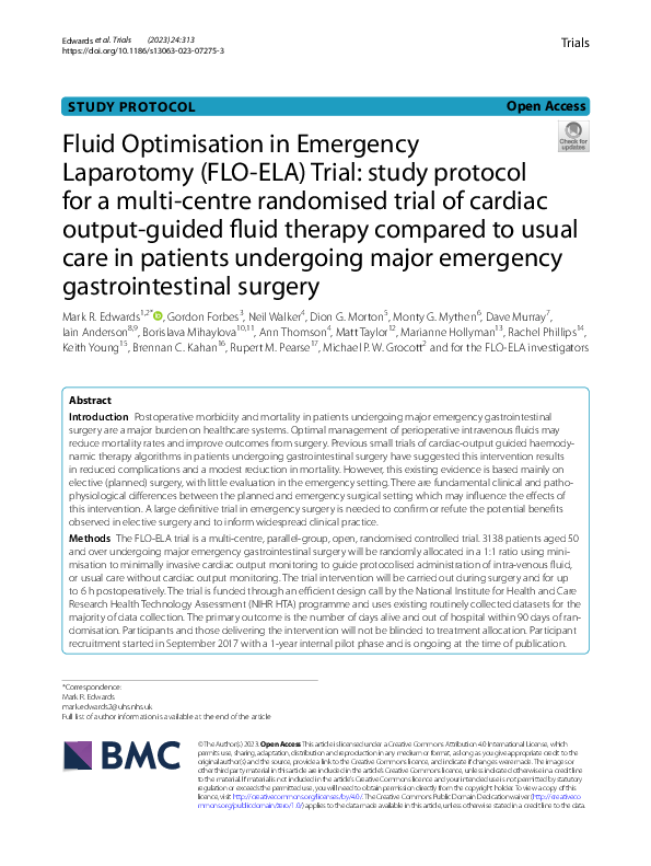 (PDF) Fluid Optimisation in Emergency Laparotomy (FLO-ELA) Trial: study ...