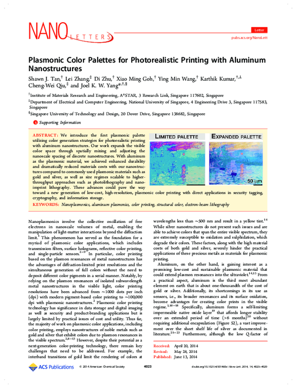 (PDF) Plasmonic color palettes for photorealistic printing with ...