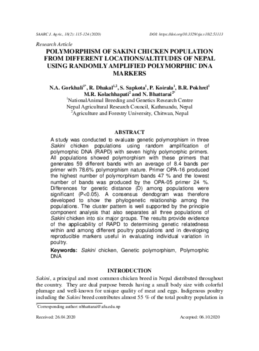 (PDF) Genetic Polymorphism of Sakini Chickens in Nepal