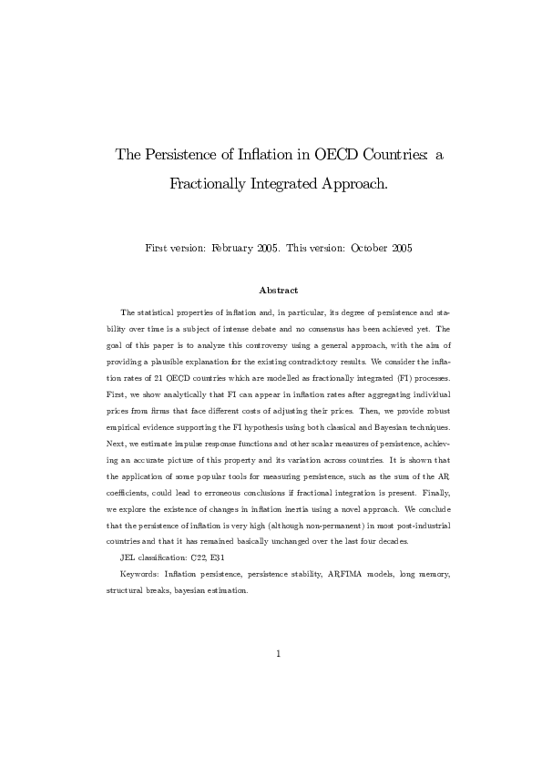 (PDF) The Persistence of Inflation in OECD Countries: A Fractionally Integrated Approach | Lola ...