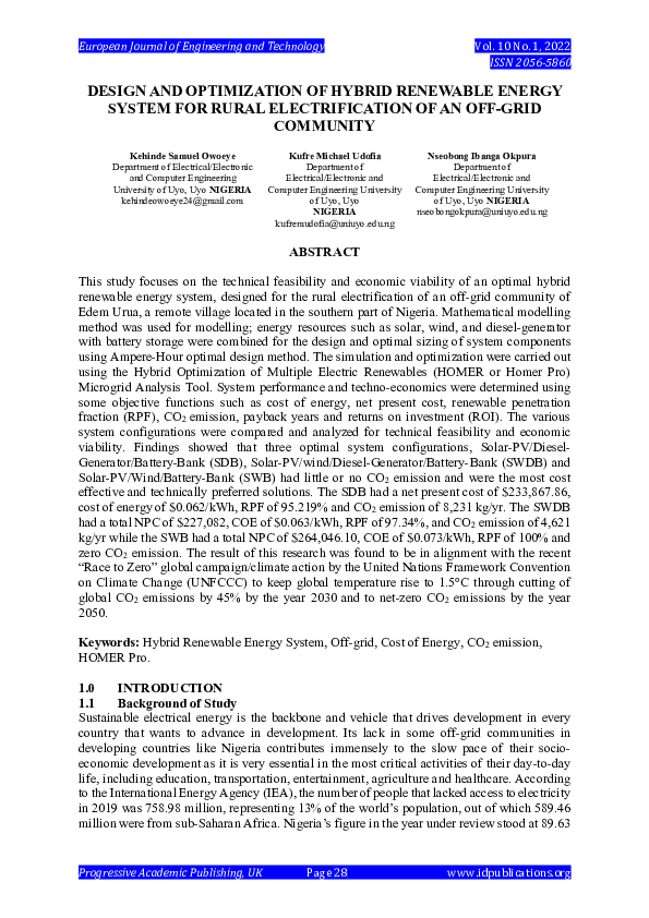 Pdf Design And Optimization Of Hybrid Renewable Energy System For