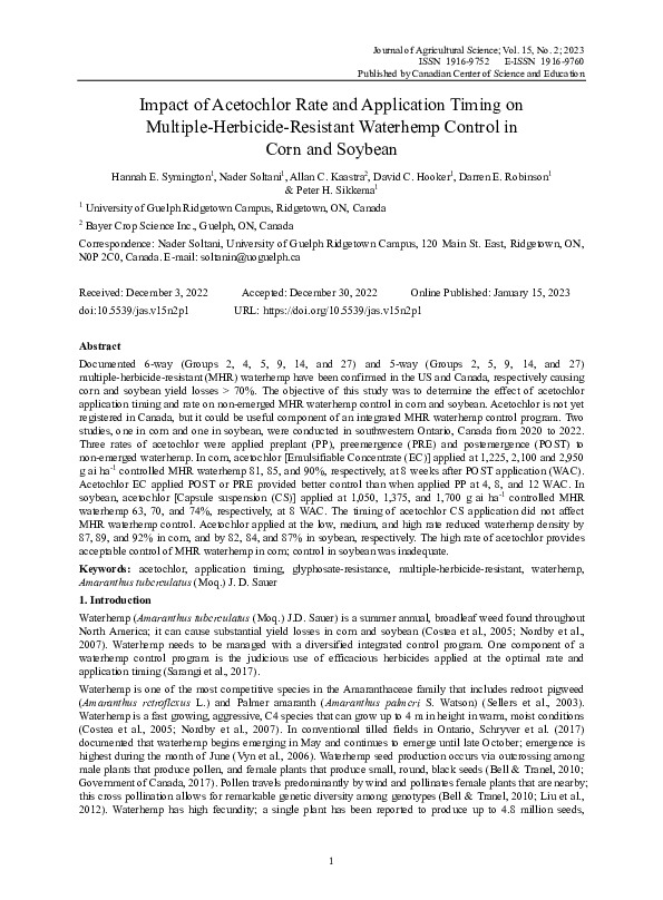 (PDF) Impact of Acetochlor Rate and Application Timing on Multiple ...