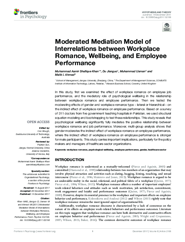 (PDF) Moderated Mediation Model of Interrelations between Workplace Romance, Wellbeing, and ...