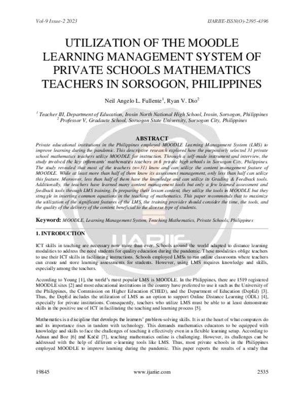 (PDF) UTILIZATION OF THE MOODLE LEARNING MANAGEMENT SYSTEM OF PRIVATE SCHOOLS MATHEMATICS ...