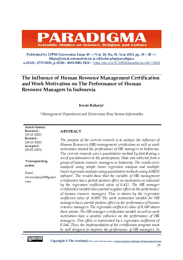 (PDF) The Influence of Human Resource Management Certification and Work ...