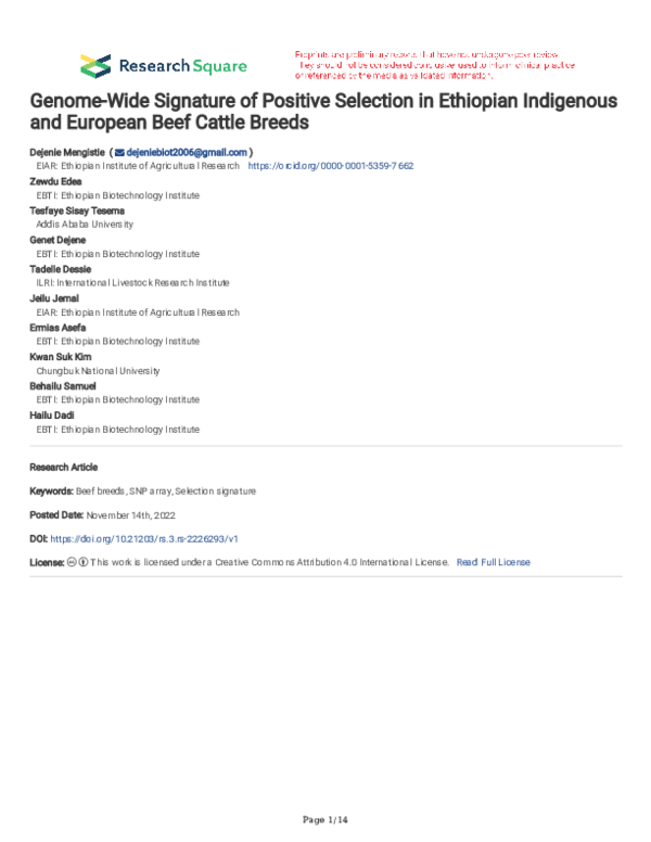 Pdf Genome Wide Signature Of Positive Selection In Ethiopian