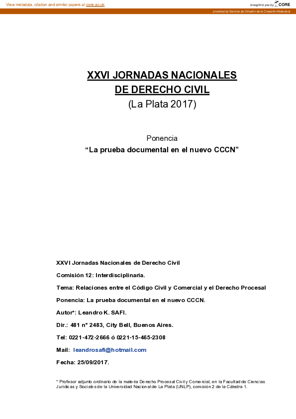 (PDF) La prueba documental en el nuevo CCCN