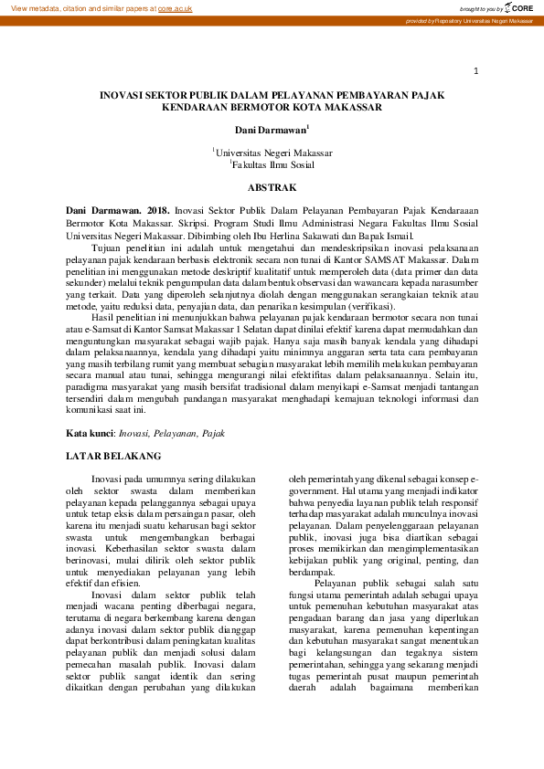 (PDF) Inovasi Sektor Publik Dalam Pelayanan Pembayaran Pajak Kendaraaan Bermotor Kota Makassar