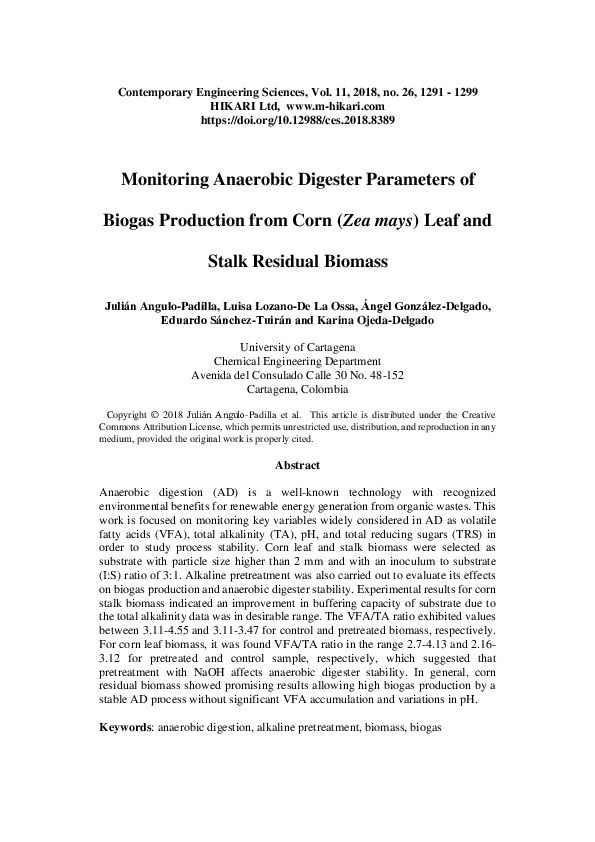 (PDF) Monitoring anaerobic digester parameters of biogas production ...
