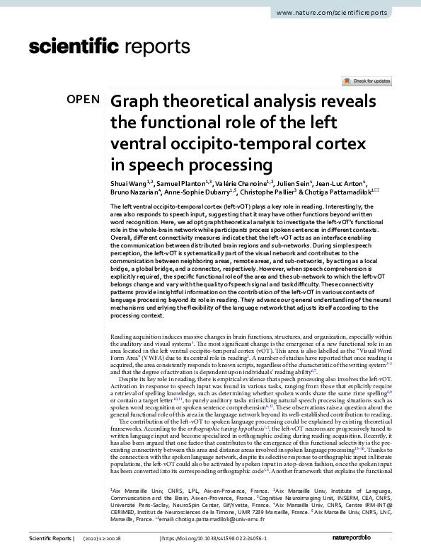 (PDF) Graph theoretical analysis reveals the functional role of the ...