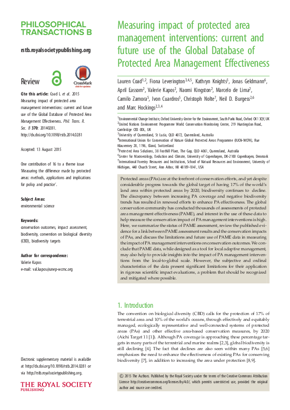 Pdf Measuring Impact Of Protected Area Management Interventions Current And Future Use Of The