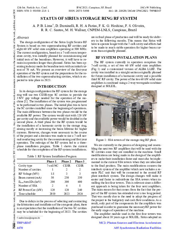 (PDF) Status of Sirius Storage Ring RF System