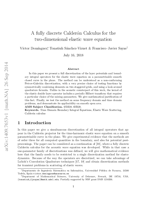 (PDF) A fully discrete Calderón calculus for the two-dimensional elastic wave equation