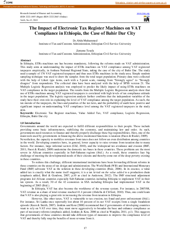 (PDF) The Impact of Electronic Tax Register Machines on VAT Compliance ...