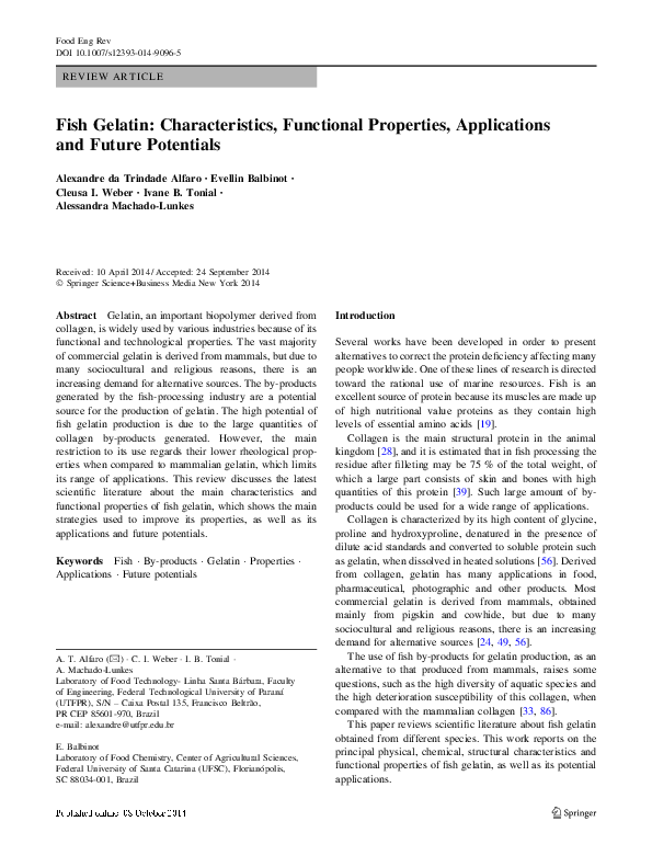 (PDF) Fish Gelatin: Characteristics, Functional Properties ...