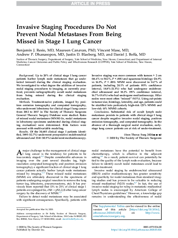 (PDF) Invasive Staging Procedures Do Not Prevent Nodal Metastases From ...