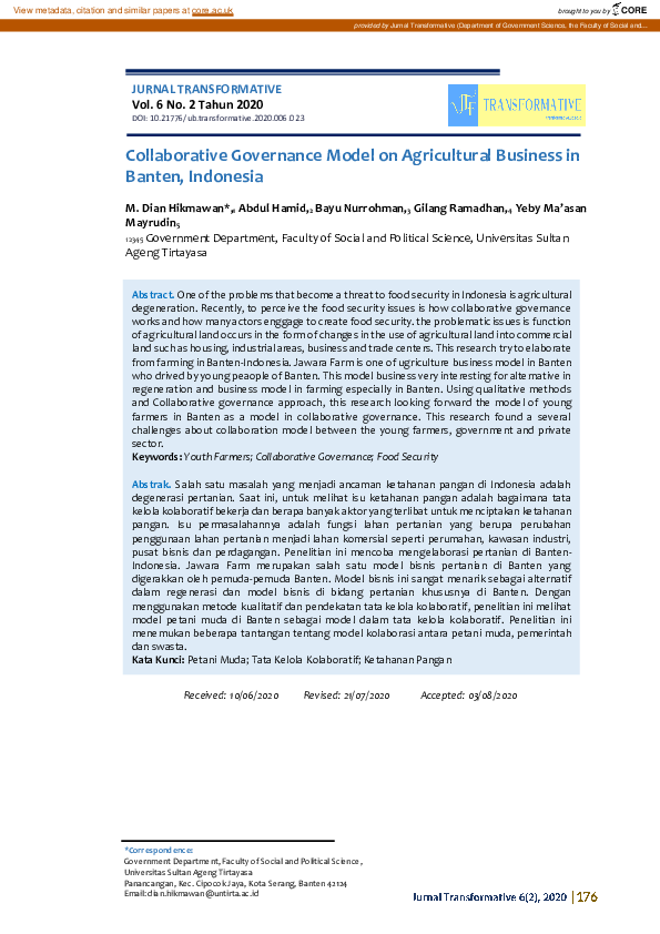 (PDF) Collaborative Governance Model on Agricultural Business in Banten ...