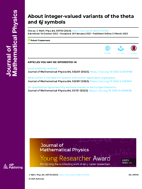 (PDF) About integer-valued variants of the theta and 6j symbols