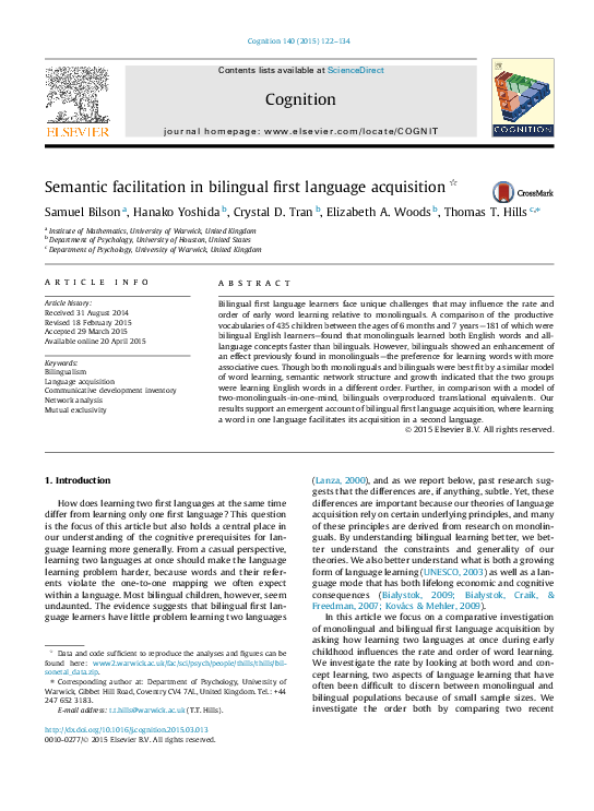 (PDF) Semantic facilitation in bilingual first language acquisition