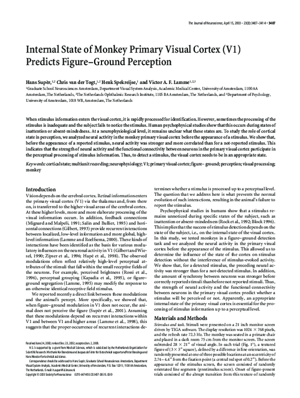 (PDF) Internal State of Monkey Primary Visual Cortex (V1) Predicts ...
