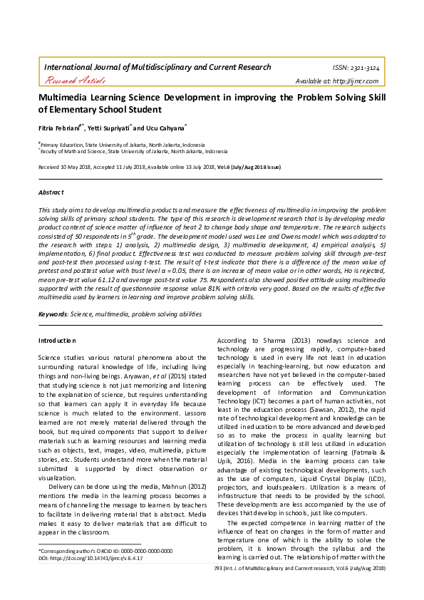 (PDF) Multimedia Learning Science Development in improving the Problem Solving Skill of ...
