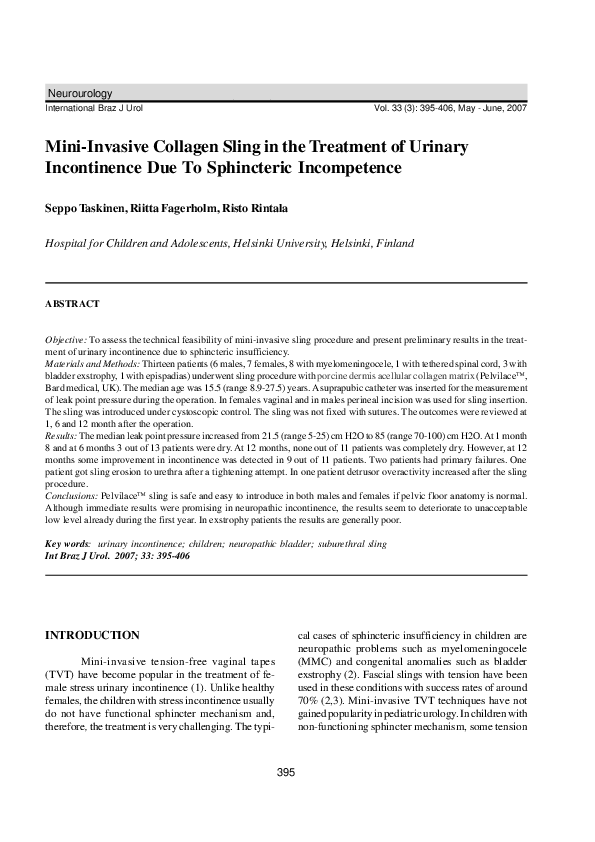 (PDF) Mini-invasive collagen sling in the treatment of urinary ...