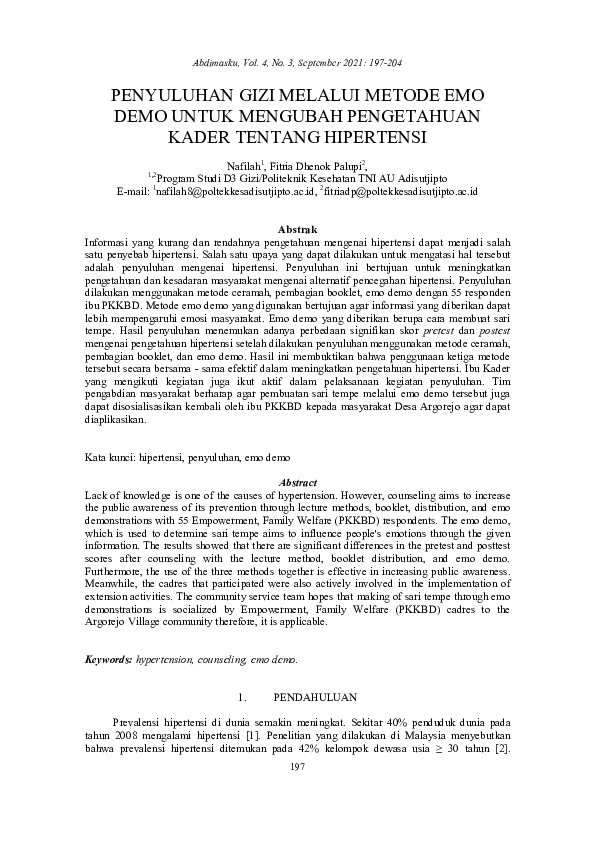 (PDF) Penyuluhan Gizi Melalui Metode Emo Demo Untuk Mengubah ...