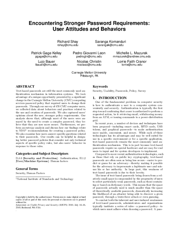 (PDF) Encountering stronger password requirements