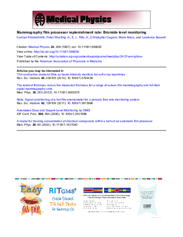 (PDF) Mammography film processor replenishment rate: Bromide level ...