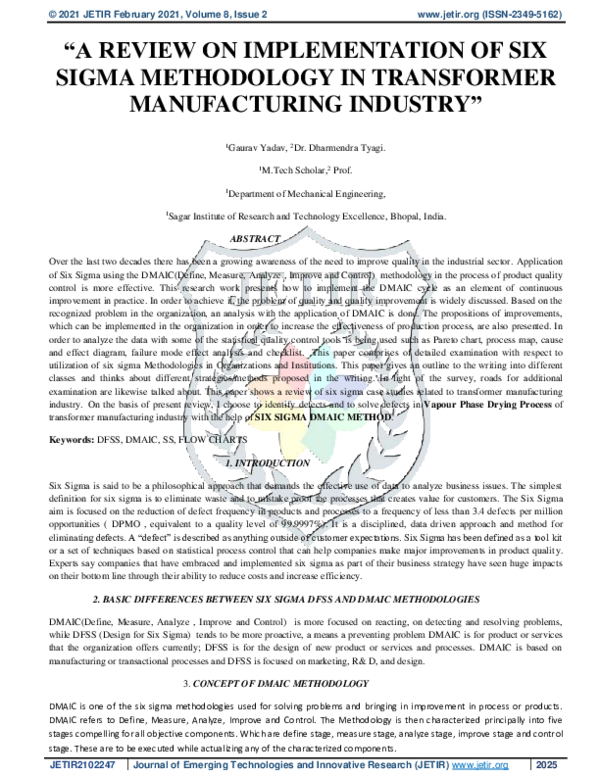 (PDF) “A Review on Implementation of Six Sigma Methodology in ...