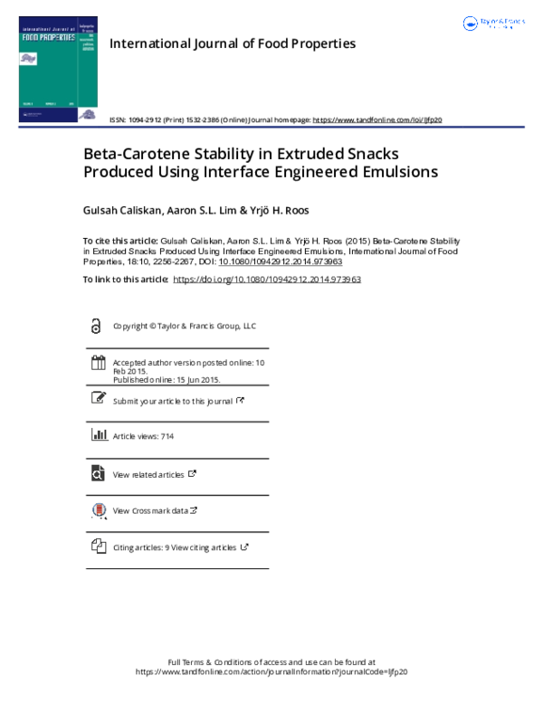 (PDF) Beta-Carotene Stability in Extruded Snacks Produced Using Interface Engineered Emulsions