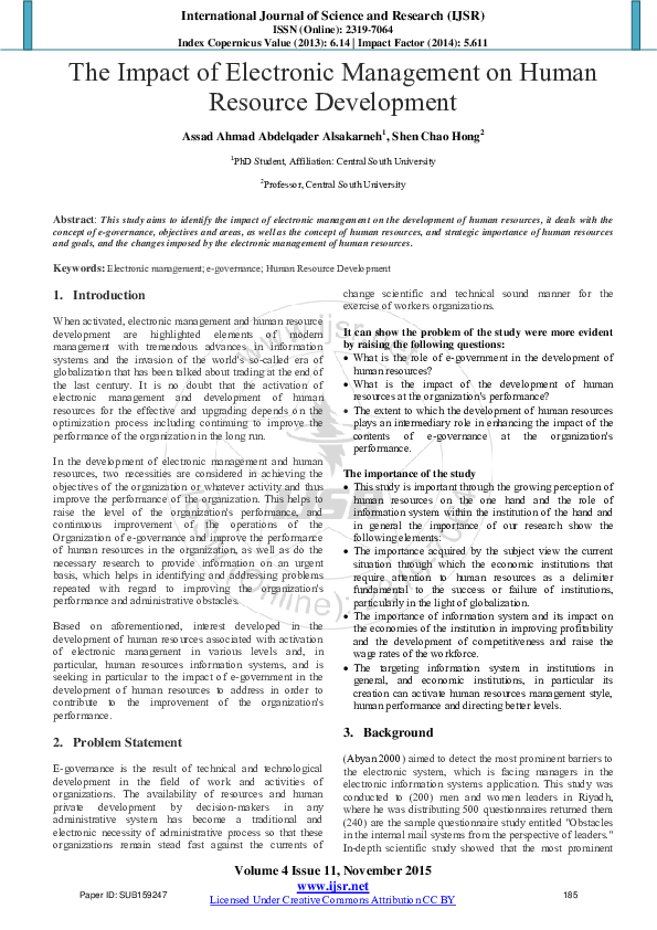 (PDF) The Impact of Electronic Management on Human Resource Development