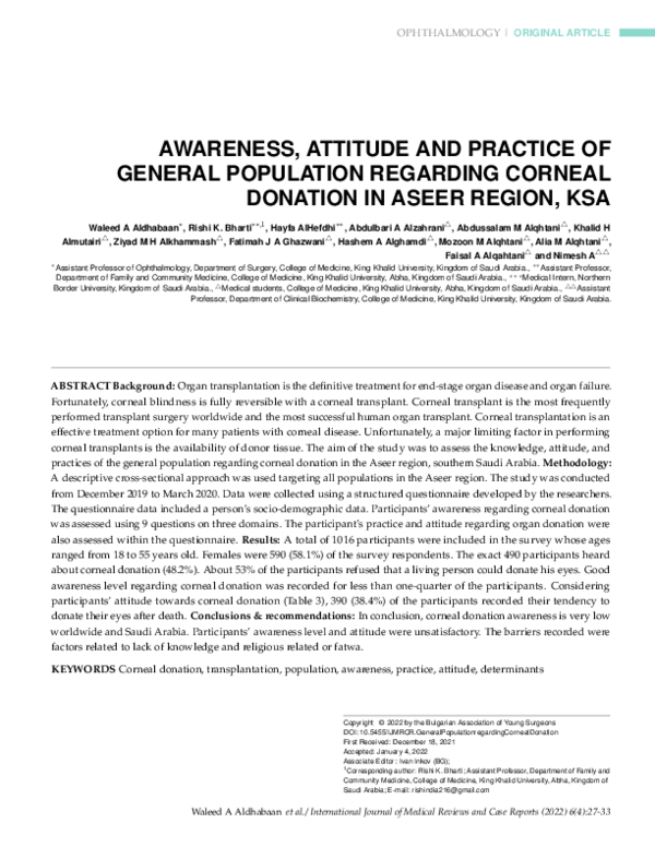 (PDF) Awareness, Attitude and Practice of General Population regarding ...