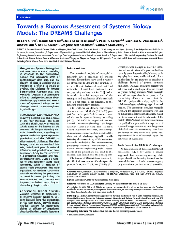 (PDF) Towards a Rigorous Assessment of Systems Biology Models: The ...