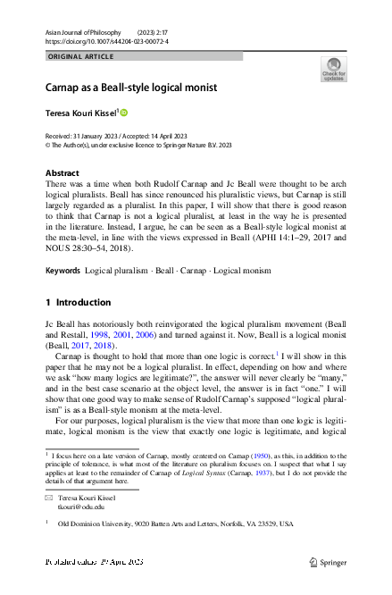 (PDF) Carnap as a Beall-style logical monist