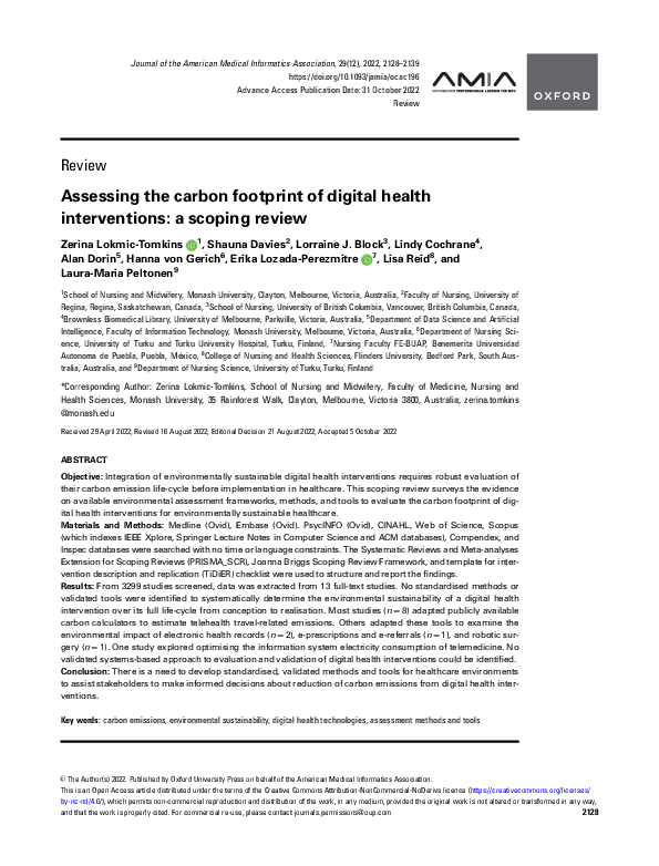 (PDF) Assessing the carbon footprint of digital health interventions: a scoping review