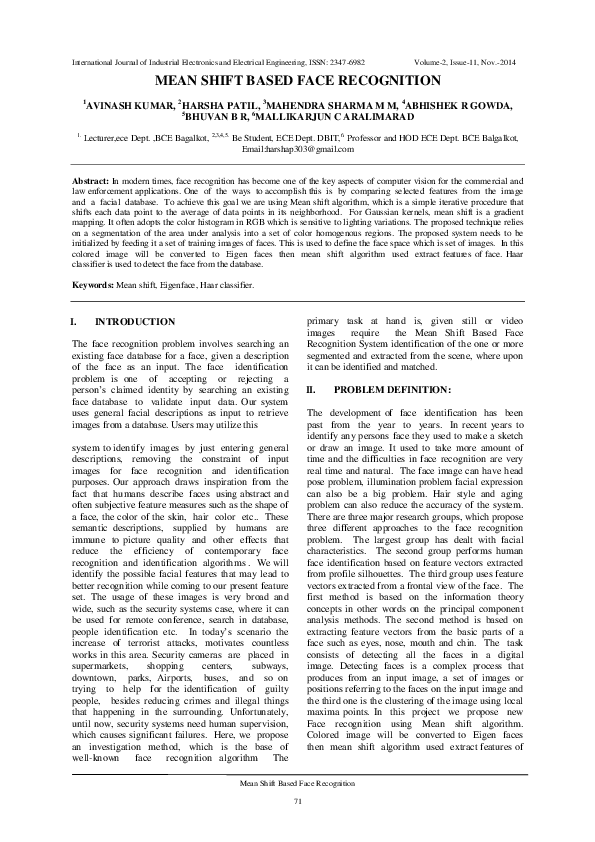 (PDF) Mean Shift Based Face Recognition