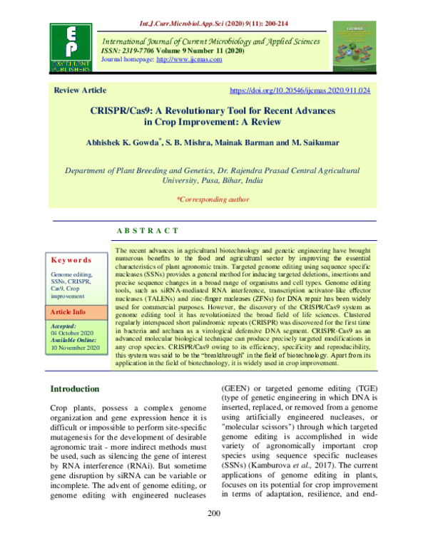 (PDF) CRISPR/Cas9: A Revolutionary Tool for Recent Advances in Crop ...